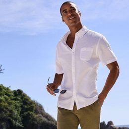 LANDS' END Seersucker-Kurzarmhemd f&uuml;r Herren, Classic Fit, Tall, Herren, size: tall, Wei&szlig;, Baumwolle, by Lands' End