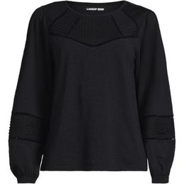 LANDS' END Flammgarn-Shirt mit Biesen-Verzierung f&uuml;r Damen, Damen, size: regular, Schwarz, Baumwolle, by Lands' End