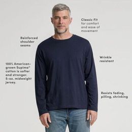 LANDS' END Supima Langarm-Shirt mit Rundhalsausschnitt, Herren, size: regular, Blau, Baumwolle, by Lands' End