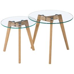 CARRYHOME Beistelltischset, Klar, Eiche, Holz, Glas, Eiche, massiv, rund, 50x45x50 cm, Wohnzimmer, Wohnzimmertische, Beistelltische