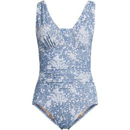 LANDS' END Gemusterter Shape-Badeanzug mit V-Ausschnitt SLENDER in Plus-Gr&ouml;&szlig;e, Damen, size: plus, Blau, Elasthan/Nylon-Mischung, by Lands' End