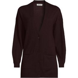 LANDS' END Langer Merino-Cardigan f&uuml;r Damen in Petite-Gr&ouml;&szlig;e, Damen, size: petite, Braun, Wolle, by Lands' End