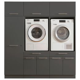 Hauswirtschaftsraum Laundreezy, Anthrazit, Holzwerkstoff, 2 Schublade(n) Schubladen, 185x200x67.5 cm, Waschk&uuml;che, Hauswirtschaftsraum