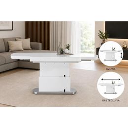 Venda Couchtisch, Wei&szlig;, Metall, Glas, Holzwerkstoff, rechteckig, S&auml;ule, Bodenplatte, 75x50-78x120-180 cm, ausziehbar, h&ouml;henverstellbar, Wohnzimmer, Wohnzimmertische, Couchtische, Couchtische Glas