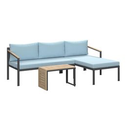 Ambia Garden Loungegarnitur, Anthrazit, Hellblau, Holz, Metall, Textil, 3-teilig, Akazie, massiv, F&uuml;llung: Polyester,Polyurethan (Pur), L-Form, 219x142 cm, Loungem&ouml;bel, Gartenlounge-Sets