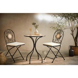 Ambia Garden Balkonset, Mehrfarbig, Schwarz, Wei&szlig;, Textil, 3-teilig, F&uuml;llung: Schaumstoff, Rundrohr, Flachrohr, 60x42x70 cm, Stuhl klappbar, Balkonm&ouml;bel, Balkonm&ouml;bel-Set