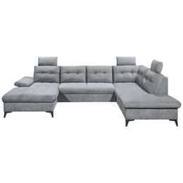 CARRYHOME Wohnlandschaft, Grau, Kunststoff, 6-Sitzer, U-Form, 324x218 cm, Liegefunktion, seitenverkehrt erh&auml;ltlich, Schlafen auf Sitzh&ouml;he, R&uuml;cken echt, Wohnzimmer, Sofas & Couches, Wohnlandschaften, Wohnlandschaft U-Form