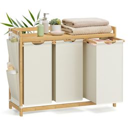 W&auml;schekorb, Ecru, Textil, Naturmaterialien, 150 L, rechteckig, 94x78x33 cm, Tragegriffe, Deckel, Ordnen & Aufbewahren, W&auml;schek&ouml;rbe & Tonnen