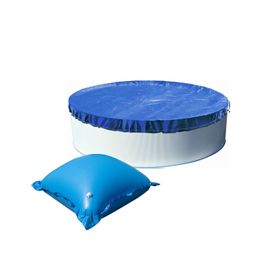 Abdeckplanen f&uuml;r Rundbecken in Blau mit Luftkissen - SET 460 cm mit 10 Luftkissen
