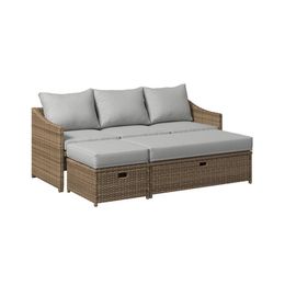 Ambia Garden Gartenset, Grau, Beigebraun, Textil, 3-teilig, F&uuml;llung: Polyester, Hocker umfunktionierbar zu Tisch, geeignet f&uuml;r Balkon, Gartenm&ouml;bel, Gartenm&ouml;bel-Sets