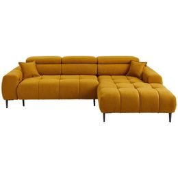 Welnova Ecksofa, Currygelb, Metall, Uni, 5-Sitzer, Ottomane rechts, L-Form, 270x177 cm, Made in EU, Typenauswahl, Stoffauswahl, seitenverkehrt erh&auml;ltlich, Hocker R&uuml;cken echt, Wohnzimmer, Sofas & Couches, Wohnlandschaften, Ecksofas