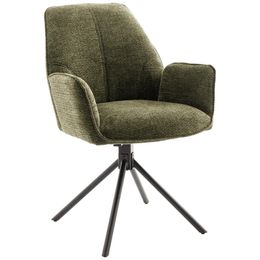 CARRYHOME Armlehnstuhl, Olivgr&uuml;n, Metall, Textil, konisch, rund, 59x88x63 cm, Sitzfl&auml;che 180&deg; drehbar, automatische R&uuml;ckholfunktion, Esszimmer, St&uuml;hle, Esszimmerst&uuml;hle, Armlehnenst&uuml;hle