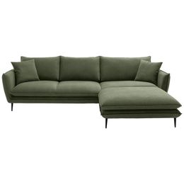 Hom&acute;in Hom`in Ecksofa, Gr&uuml;n, Metall, 5-Sitzer, F&uuml;llung: Polyetherschaumkern, Silikon,Silikon, Ottomane rechts, L-Form, 304x196 cm, seitenverkehrt erh&auml;ltlich, R&uuml;cken echt, Wohnzimmer, Sofas & Couches, Wohnlandschaften, Ecksofas