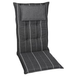 Sesselauflage, Anthrazit, Grau, Textil, Streifen, F&uuml;llung: Schaumstoff, Vlies, 50x7x120 cm, mittels B&auml;ndern zu befestigen, Gurtband befestigen, Outdoor-Kissen, Gartenstuhlauflagen, Hochlehner-Auflagen