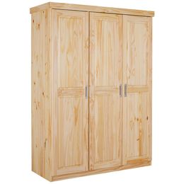 Mid.you Dreht&uuml;renschrank, Natur, Holz, Kiefer, massiv, 4 F&auml;cher, 140x190x55 cm, Schlafzimmer, Kleiderschr&auml;nke, Kleiderschr&auml;nke 3-t&uuml;rig