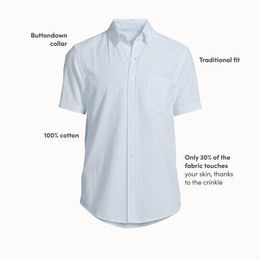LANDS' END Seersucker-Kurzarmhemd f&uuml;r Herren, Classic Fit, Herren, size: regular, Blau, Baumwolle, by Lands' End