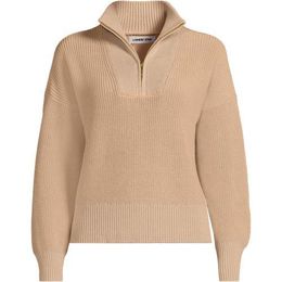 LANDS' END Stehkragenpullover mit Rei&szlig;verschluss DRIFTER f&uuml;r Damen, Damen, size: regular, Elfenbein, Baumwolle, by Lands' End