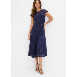 bonprix Spitzenkleid, blau, Gr.54, Bezauberndes Spitzenkleid in Midi-L&auml;nge mit bestickten Pailletten