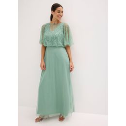 bonprix Maxikleid aus feinem T&uuml;ll mit Paillettenstickerei, gr&uuml;n, Gr.48, Klassisch und feminin: Abendkleid in Maxi-L&auml;nge aus feinem T&uuml;ll mit Paillettenstickerei
