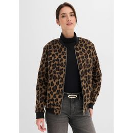 bonprix Blouson in Wolloptik, braun, Gr.38, modisch bedruckter Blouson in Wolloptik mit Rei&szlig;verschluss vorne, aus Satin