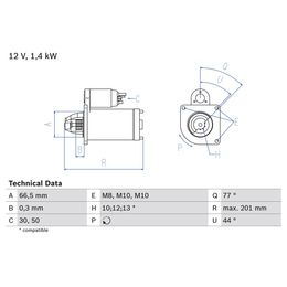 Bosch Starter 0986022800 f&uuml;r Mercedes NISSAN RENAULT DACIA