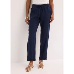 bonprix Leinenhose mit Elastik-B&uuml;ndchen, blau, Gr.36, Feminine Leinenhose mit Elastik-B&uuml;ndchen und Umschlagsaum, aus Leinen