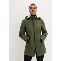 bonprix wasserdichte Funktions-Outdoor-Longjacke mit Teddyfleece, gr&uuml;n, Gr.54, Winddichte Regenjacke mit abnehmbarer Kapuze, Teddyfleece im Kragen und in der Kapuze, aus Fleece