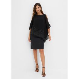 bonprix Etuikleid mit Glitzersteinen, schwarz, Gr.38, Apartes Lagen-Kleid mit opulenter Glitzersteinapplikation