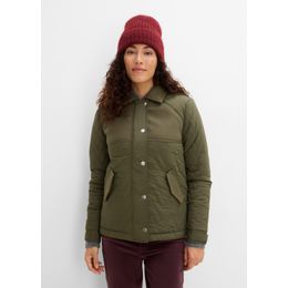 bonprix Steppjacke mit Materialmix Wollimitat, gr&uuml;n, Gr.36, Steppjacke mit Materialmix Wollimitat
