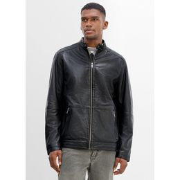 bonprix Lederjacke aus Lammnappa mit Rei&szlig;verschluss-Taschen, schwarz, Gr.48/50 (M), Zeitlose Echtlederjacke mit Rei&szlig;verschlusstaschen, aus Glattleder