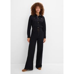bonprix Twill-Overall mit Bequembund aus Baumwoll-Mix, schwarz, Gr.48, L&auml;ssiger Twill-Overall mit Bequembund aus elastischem Baumwoll-Mix, 97% Baumwolle