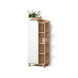 Livinity&reg; Midischrank, Sonoma Eiche, Wei&szlig;, Holzwerkstoff, 8 F&auml;cher, Rechteckig, 50x128x35 cm, Badezimmer, Badezimmerschr&auml;nke, Midischr&auml;nke