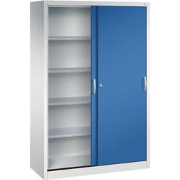 C + P Schiebet&uuml;ren-Werkzeugschrank Acurado, B 1200 x T 500 x H 1950 mm, je Fachboden 70 kg, Stahl, lichtgrau/enzianblau