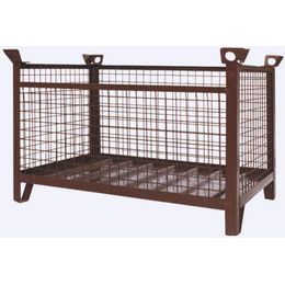 Eichinger-Industrie Gitterbox-Stapelpalette, bis 2000 kg, 4 Seitenw&auml;nde, Kran&ouml;sen, B 1500 x T 1000 x H 750 mm, Stahl, schokoladenbraun RAL 8017