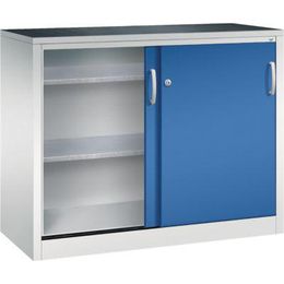 C + P Schiebet&uuml;ren-Werkzeugschrank Acurado, B 1200 x T 500 x H 1000 mm, je Fachboden 110 kg, Stahl, lichtgrau/enzianblau