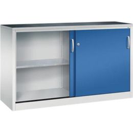 C + P Schiebet&uuml;ren-Werkzeugschrank Acurado, B 1600 x T 500 x H 1000 mm, je Fachboden 70 kg, Stahl, lichtgrau/enzianblau