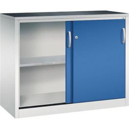 C + P Schiebet&uuml;ren-Werkzeugschrank Acurado, B 1200 x T 500 x H 1000 mm, je Fachboden 70 kg, Stahl, lichtgrau/enzianblau