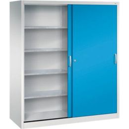 C + P Schiebet&uuml;ren-Werkzeugschrank Acurado, B 1600 x T 600 x H 1950 mm, je Fachboden 70 kg, Stahl, lichtgrau/lichtblau