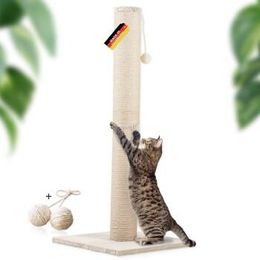 Rohrschneider &reg; Kratzbaum XL, extra dicke Kratzs&auml;ule &Oslash; 12 cm, mit Spielzeug, Bodenplatte mit Cordbezug beige 45 cm, 45 cm, 1,07 m