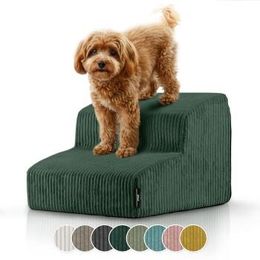 Rohrschneider &reg; Haustiertreppe mit rutschfester Unterseite und abnehmbarem Cordbezug gr&uuml;n