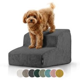 Rohrschneider &reg; Haustiertreppe mit rutschfester Unterseite und abnehmbarem Cordbezug dunkelgrau