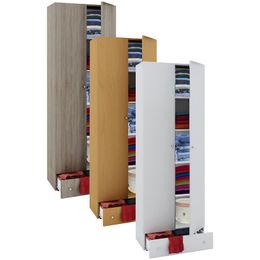 Vcm Holz Kleiderschrank 5 F&auml;cher mit Schublade 2 Dreht&uuml;ren Ma&szlig;e ca. B. 70 x H. 196 x T. 40 cm &ndash; Vandol S