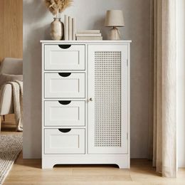 FineBuy Standschrank 80cm Wei&szlig; Aufbewahrungsschrank Kommode Schubladen T&uuml;r Schrank