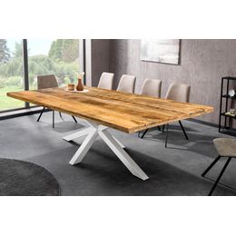 Riess Ambiente Massiver Esstisch IRON CRAFT 200cm natur Mangoholz mit Sterngestell in wei&szlig; Riess-Ambiente Esszimmertisch rechteckig