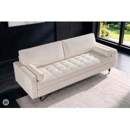 Riess Ambiente 3er Sofa COZY VELVET 220cm beige Cord mit goldener Kappe Riess-Ambiente Wohnzimmer Modern Natur Retro