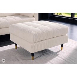 Riess Ambiente Design Hocker COZY VELVET 80cm beige gold Cord Metallf&uuml;&szlig;e Riess-Ambiente Modern Natur Retro