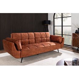 Riess Ambiente Schlafsofa BOUTIQUE 215cm rostbraun Samt 3-Sitzer mit mattschwarzen F&uuml;&szlig;en Riess-Ambiente Wohnzimmer Retro Skandinavisch