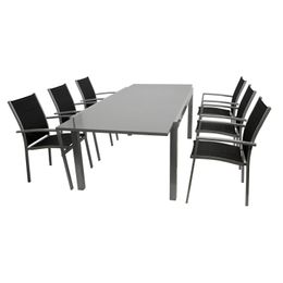 DEGAMO Garnitur MARINA 7-teilig, Aluminium silbergrau + Kunstgewebe schwarz