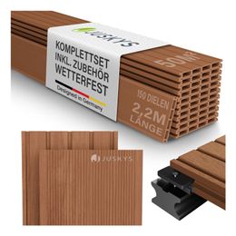 Juskys WPC Terrassendielen 50 m&sup2; &ndash; 220 cm Dielen, wetterfest inkl. Unterkonstruktion &ndash; Teak