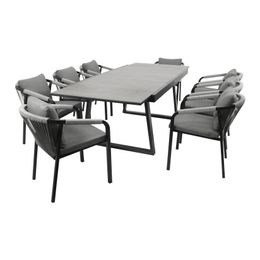 DEGAMO Garnitur REIMS 9-teilig, Alu + Glas + Rope grau